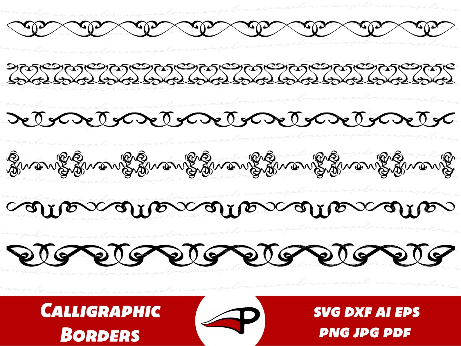 Seamless Calligraphic Borders SVG Bundle Simple Ribbons Png - Etsy