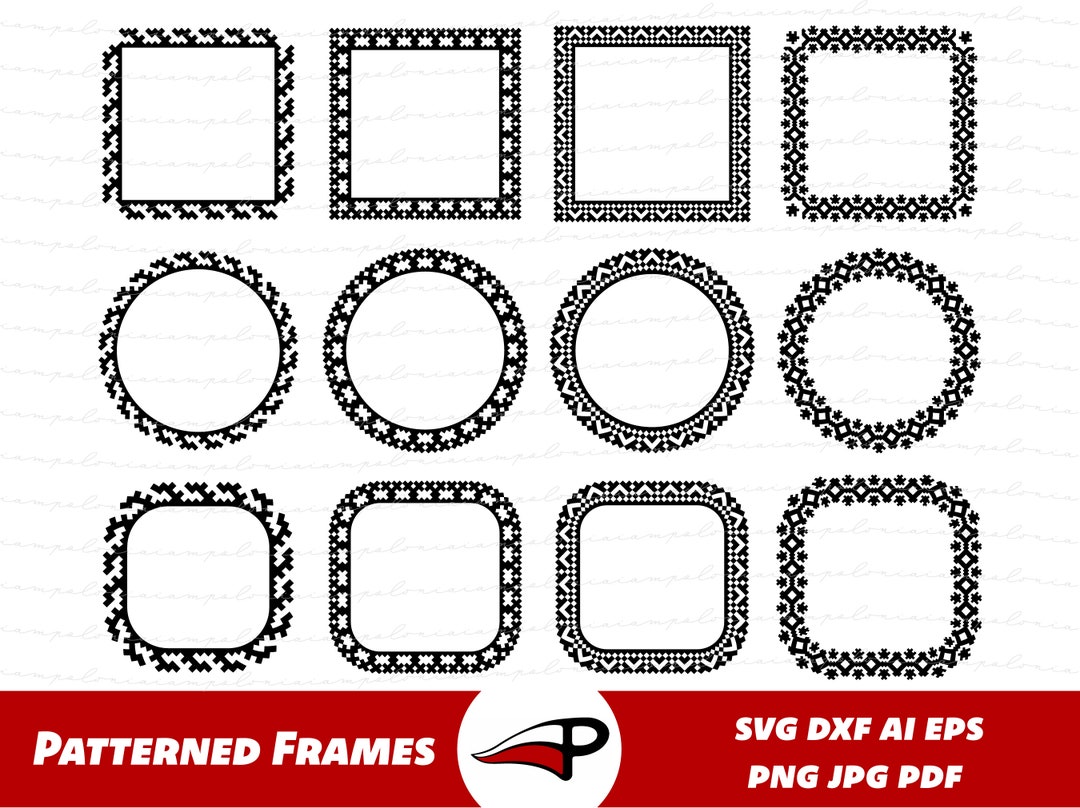 Pattern Frames SVG Bundle, Circle Frames PNG, Square Border Clipart ...