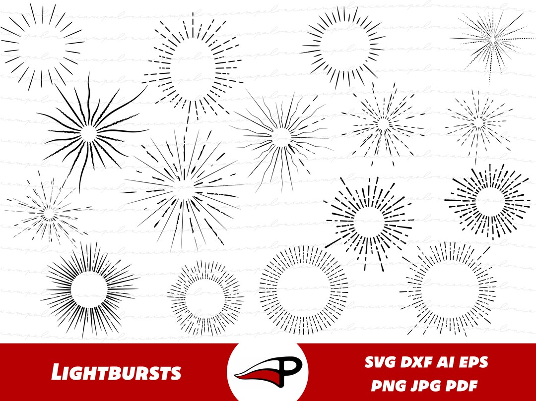 Lighburst SVG Bundle, Sunburst PNG Pack, Sun Rays Clipart Set, Vintage ...