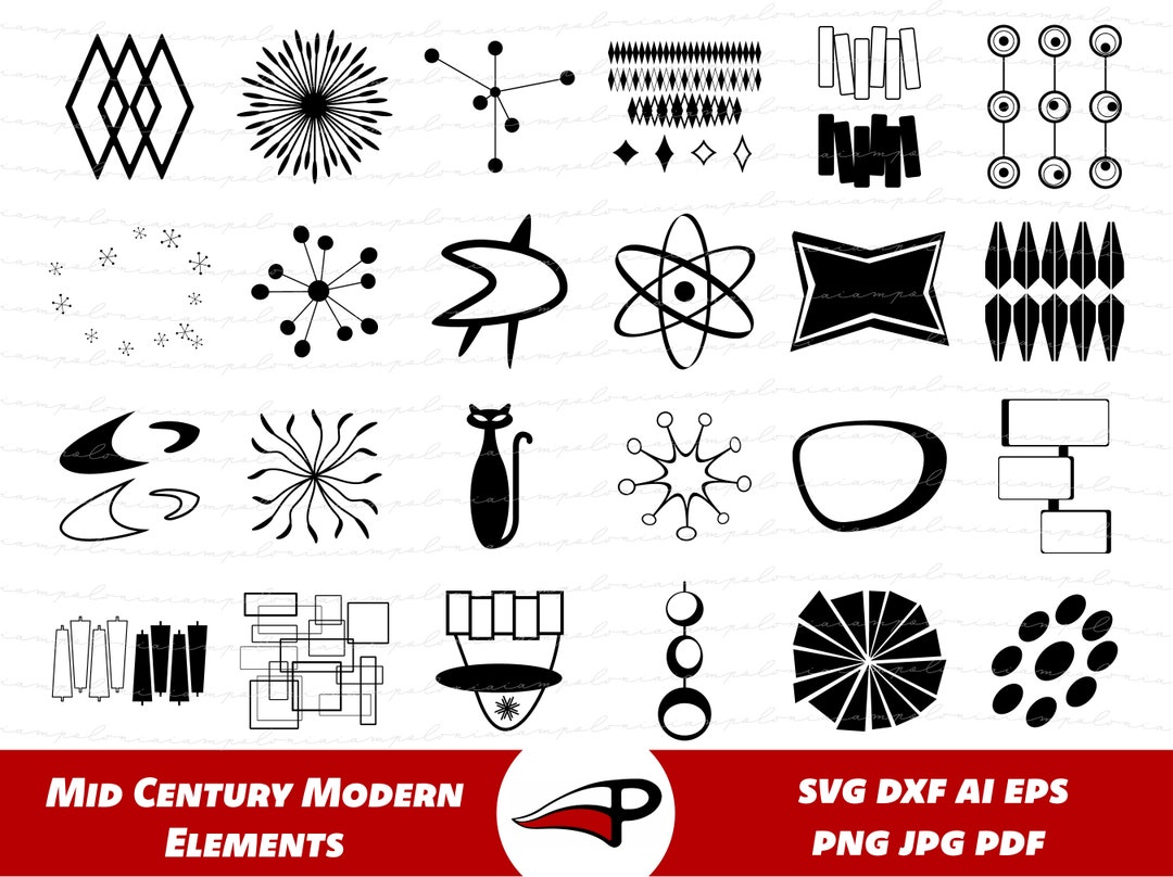Mid Century Modern SVG Bundle, Retro PNG Design Elements and Shapes ...