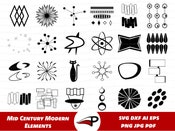 Mid Century Modern SVG Bundle Clip Art Retro MCM Starburst PNG Cricut ...
