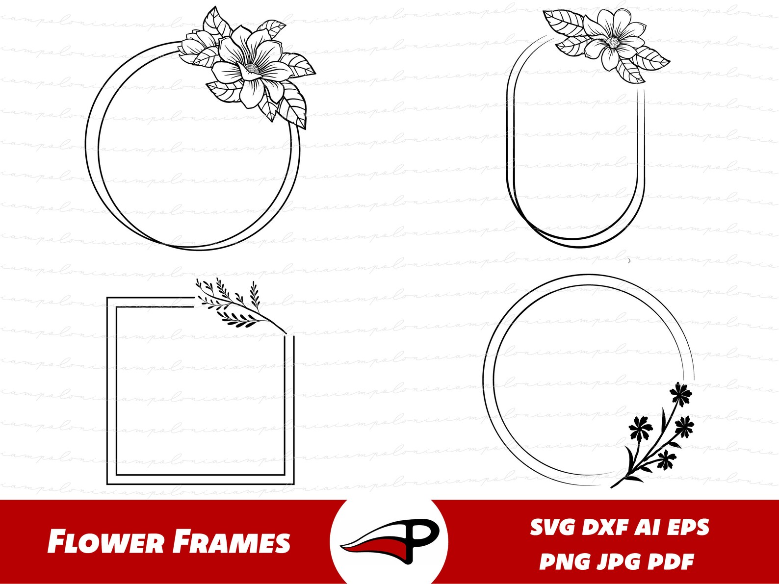 Flower Frames SVG Bundle Wedding Invitation Frame PNG Pack - Etsy