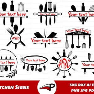 Kitchen Sign Svg, Kitchen Split Frame, Cooking Monogram Png Pack ...