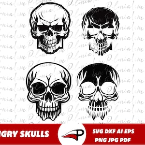 Angry Skull SVG, Realistic Cranium Png, Skull Tattoo, Laser Cut Head ...