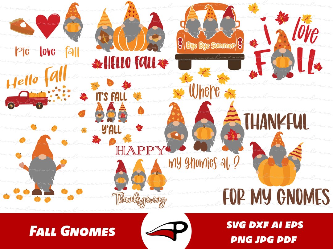 Fall Gnomes SVG Bundle, Thanksgiving Gnomes Clipart, Autumn Gnomies PNG ...