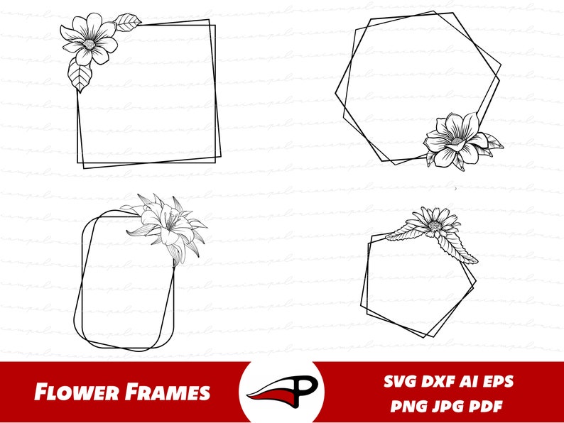 Flower Frames SVG Bundle, Wedding Invitation Frame PNG Pack, Floral ...