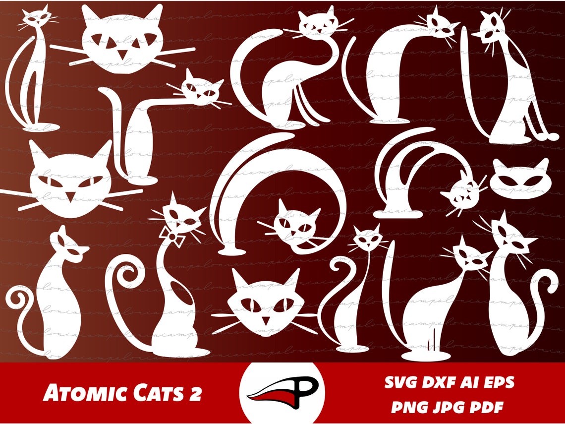 Atomic Cat SVG Bundle, Kitty Kitten Clipart, Mid Century Modern Cat PNG ...