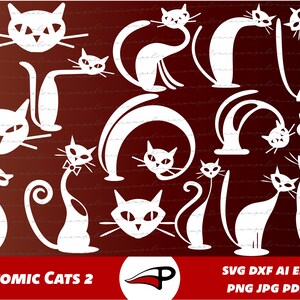 Atomic Cat SVG Bundle, Kitty Kitten Clipart, Mid Century Modern Cat PNG ...
