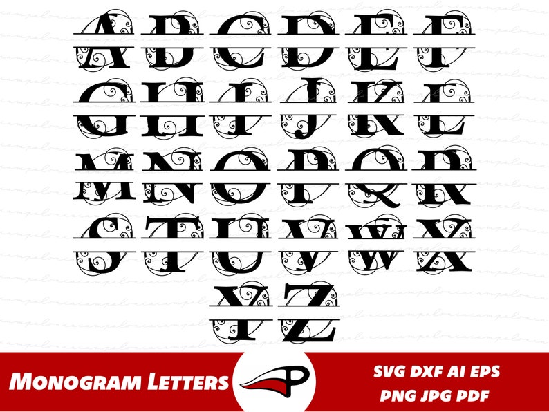 Split Monogram Alphabet SVG Monogram Letters PNG Split - Etsy
