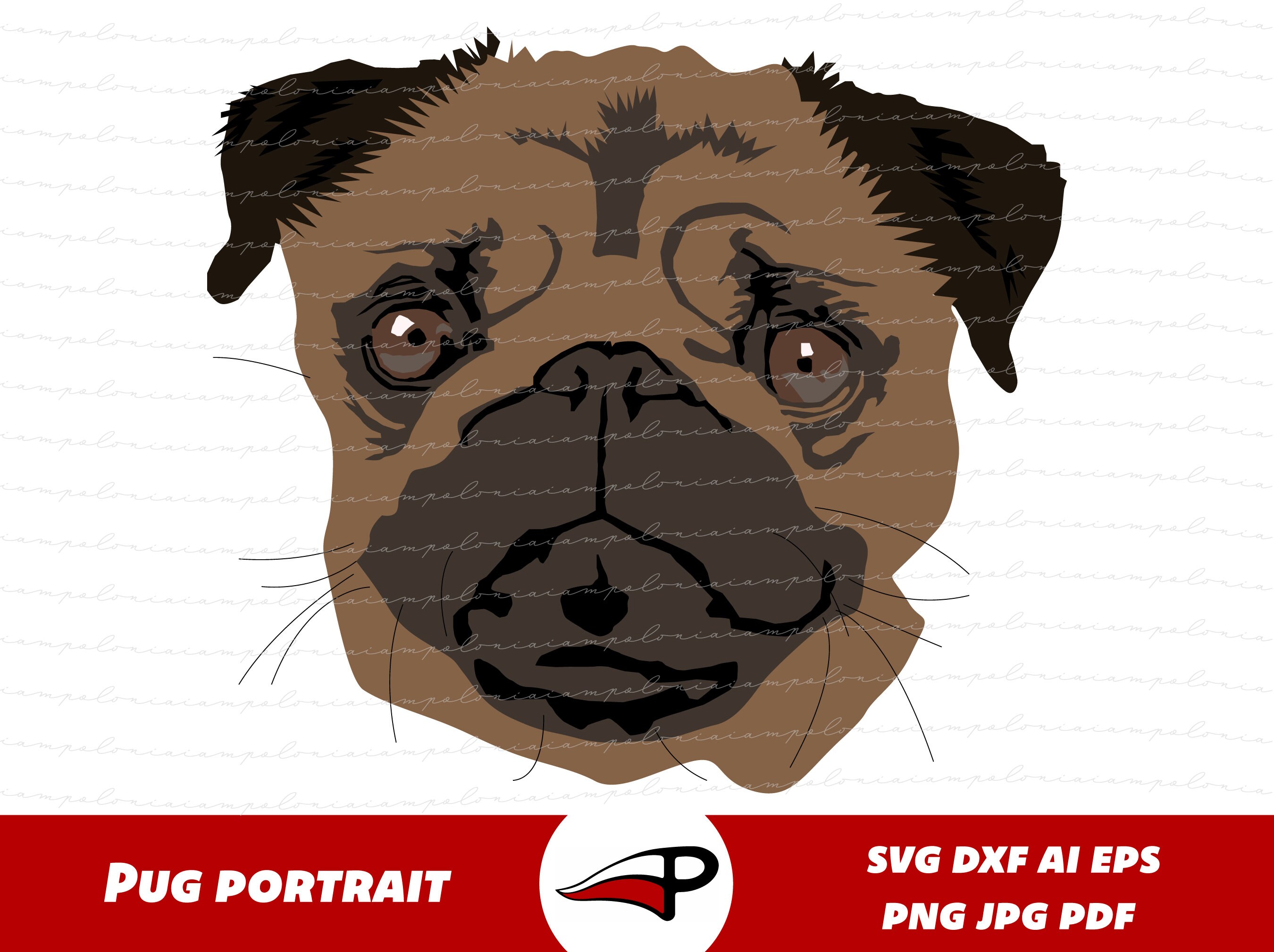 Pug SVG, Dog Face Svg, Pug Portrait Png, Puppy Face Wall Art, Realistic ...