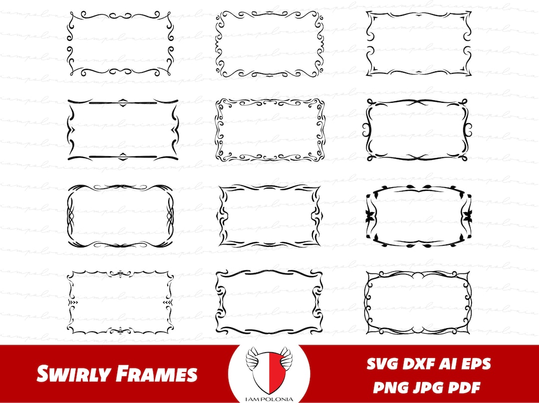 Swirly Frames Svg Bundle, Swirly Border Cliparts, Decorative Rectangle ...