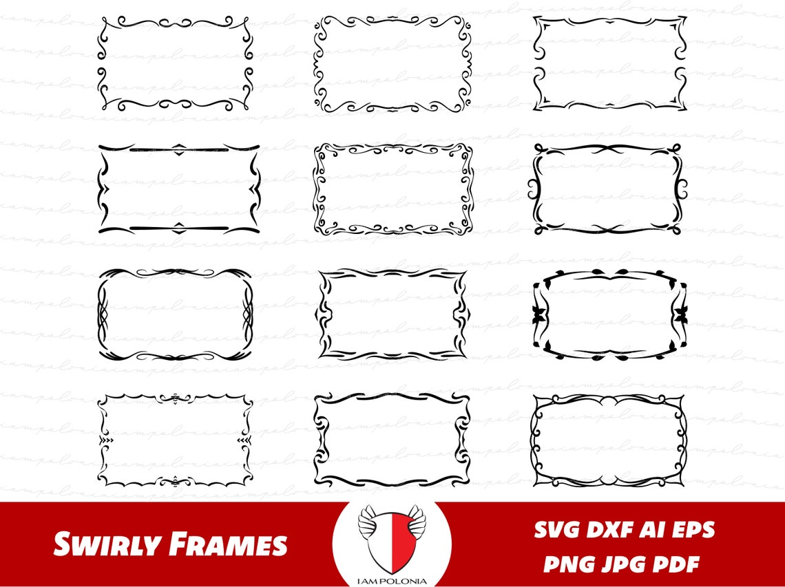 Swirly Frames Svg Bundle, Swirly Border Cliparts, Decorative Rectangle ...