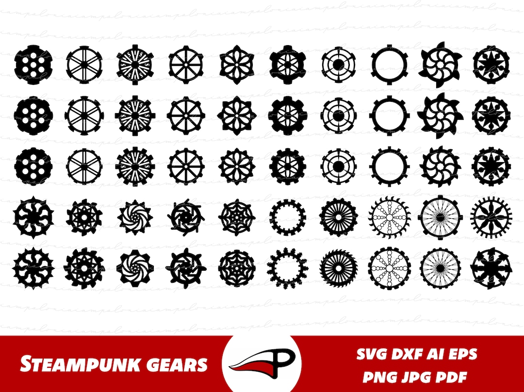 Steampunk SVG Bundle, Gear Wheel PNG Pack, Toothed Wheel Laser Cut ...