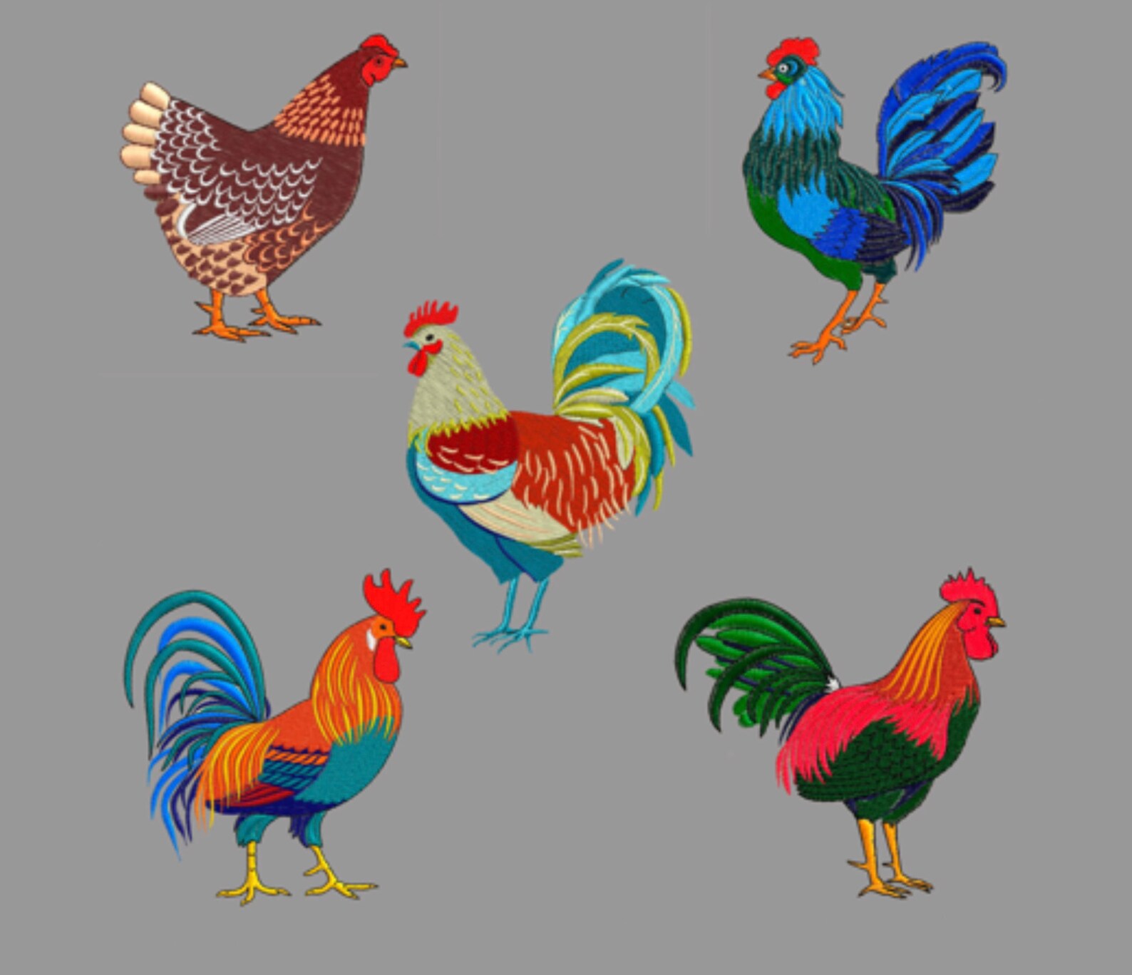 Embroidery Design 5 Set Roosters Chick Cockerel Bird Pes 4x4 Etsy