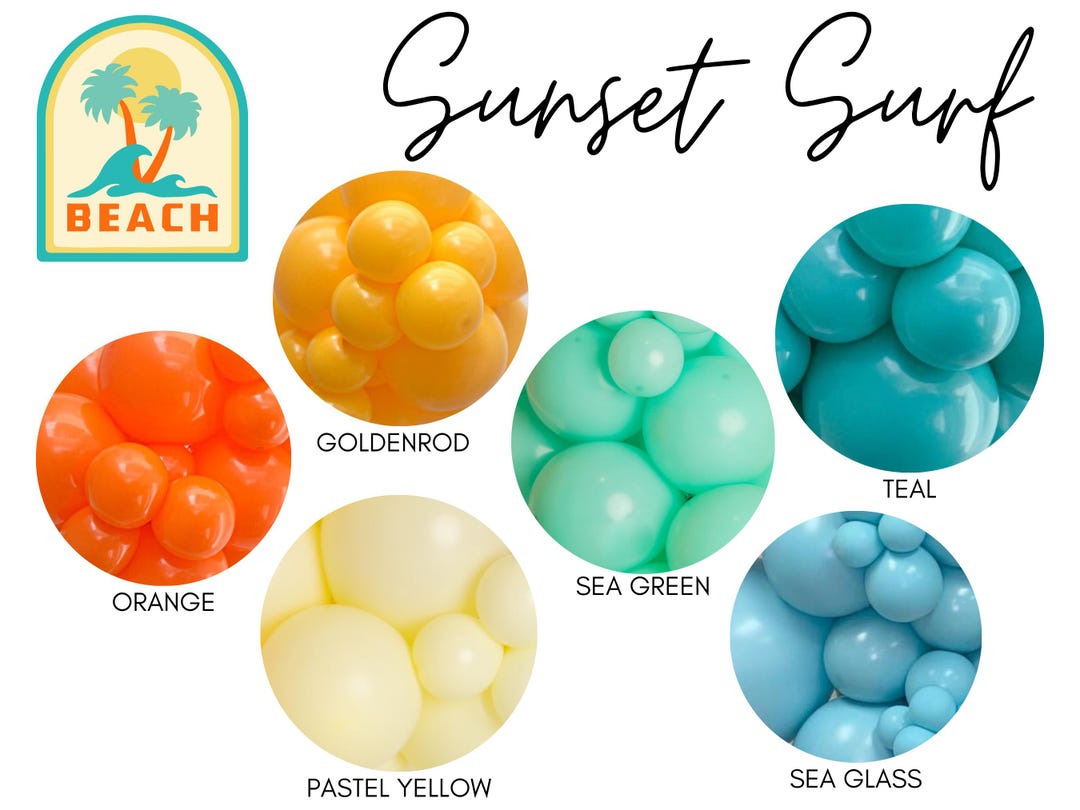 Sunset Surf Biodegradable Balloons / Surf Balloon Garland, the Big One ...
