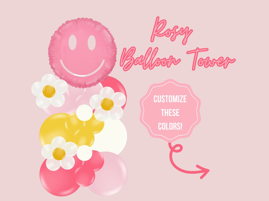 Rosy Balloon Tower / One Happy Girl First Birthday, Pink Smiley Face ...