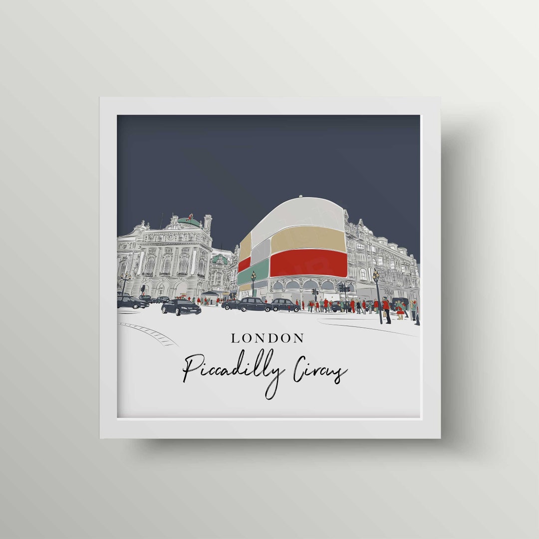 Minimalist Line Drawing of London’s Piccadilly Circus – Unframed Wall ...