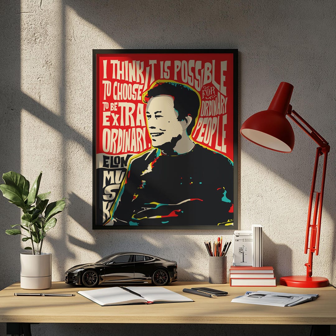 Elon Musk Pop Art Quote Portrait | Inspirational Wall Art Print ...