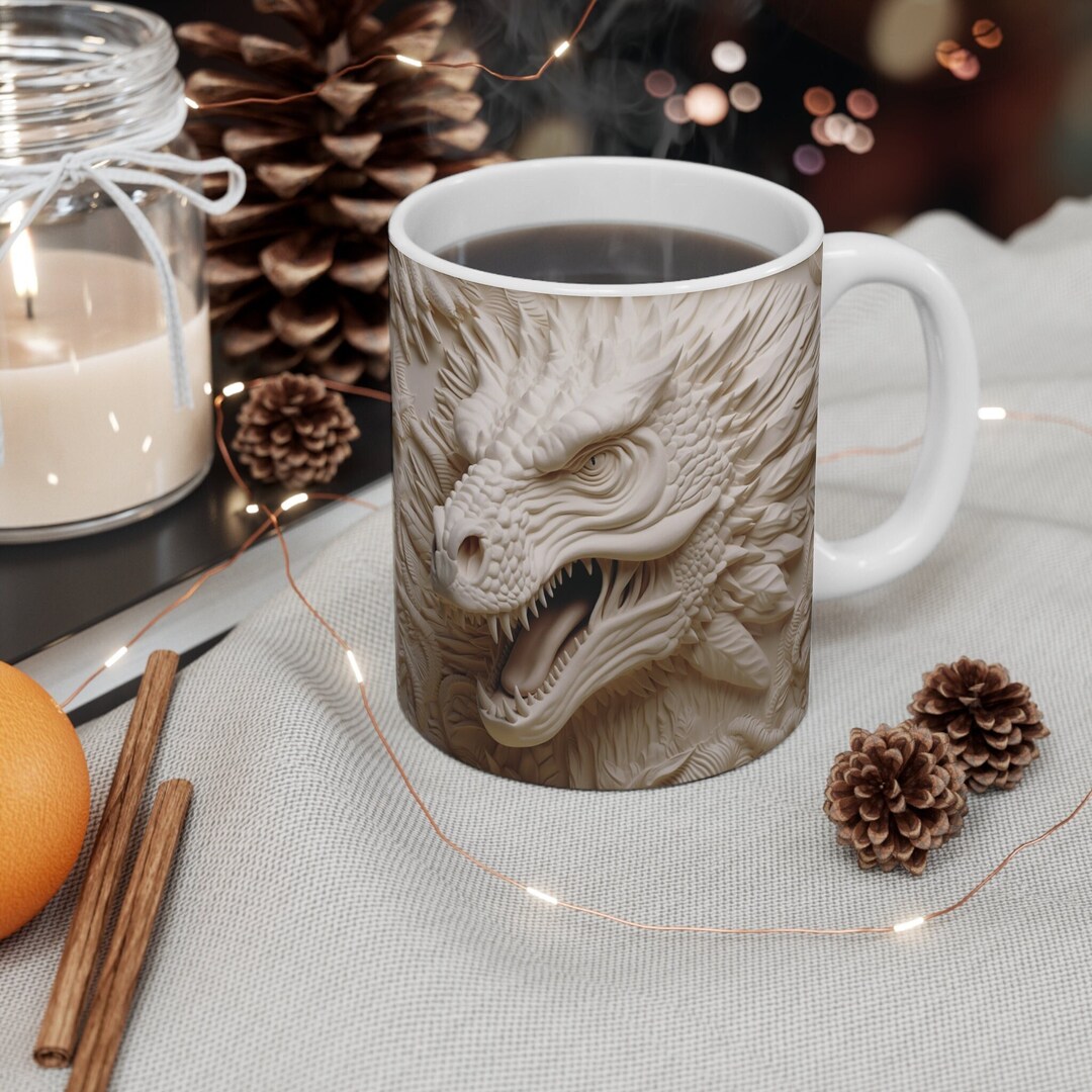 3D Image White Dragon Mug, 3D Dragon Mug, 3D Coffee Mug 11oz Floral - Etsy
