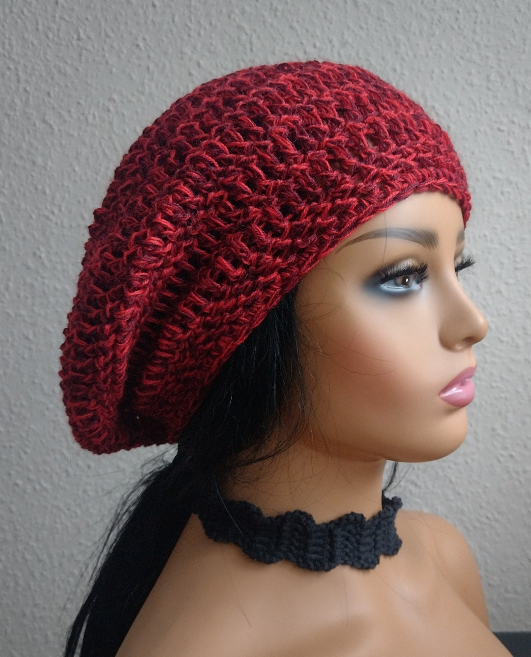 Crochet Adjustable Rasta Dreadlocks Slouchy Tam Beret,wool/nylon Blend ...