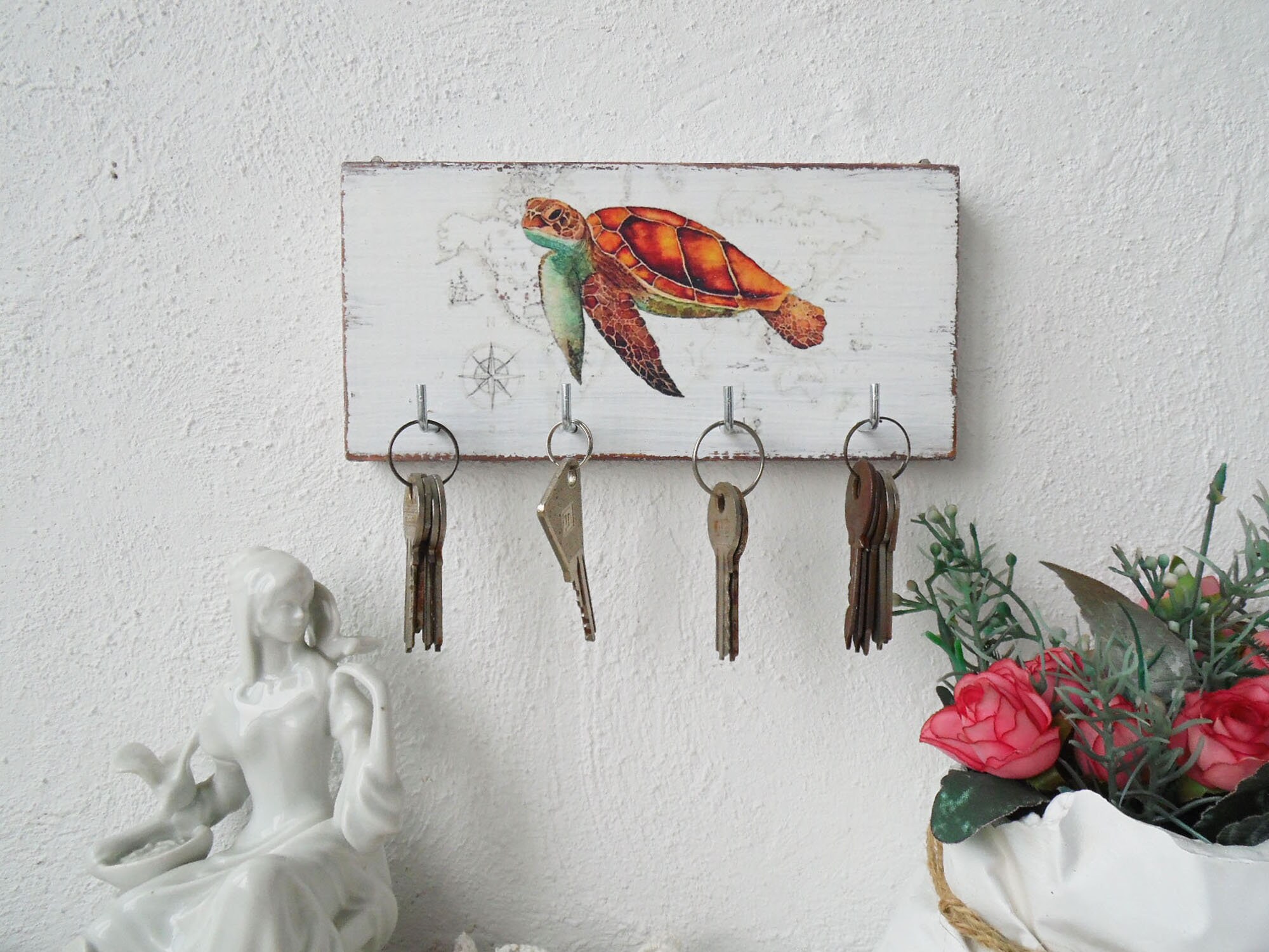 Turtle Key Holder for Wall Beach House Organization Key - Etsy