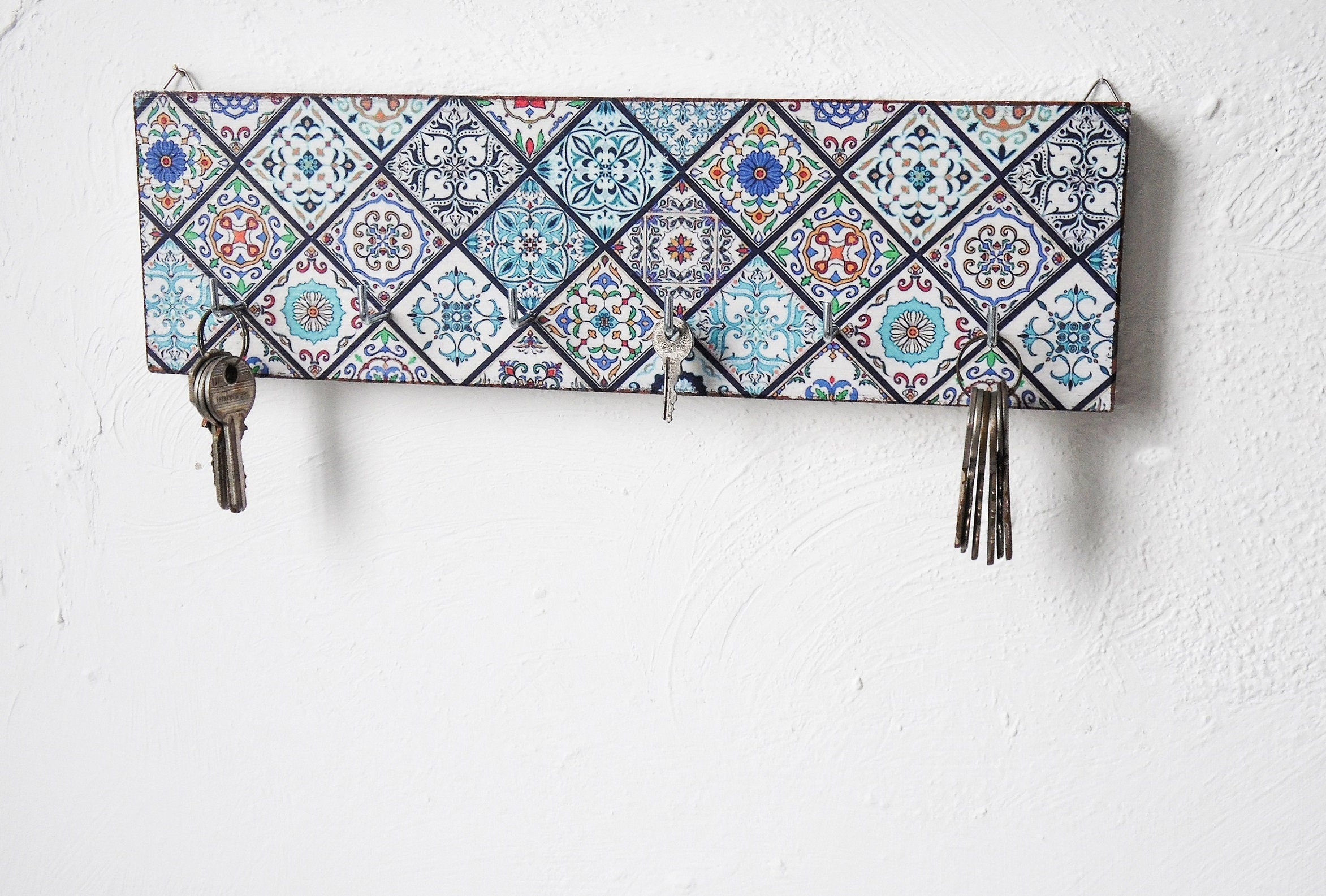 Key Holder 6 Hooks Key Holder for Wall Patchwork Wall Decor - Etsy