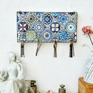 Small Key Holder, Blue Key Holder for Wall, Small Patchwork Key Rack - Etsy