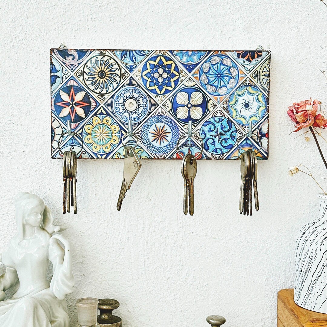 Small Key Holder, Blue Key Holder for Wall, Small Patchwork Key Rack - Etsy