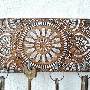 Mandala Key Holder – Boho Wall Decor, Rustic Wooden Key Rack, Entryway ...