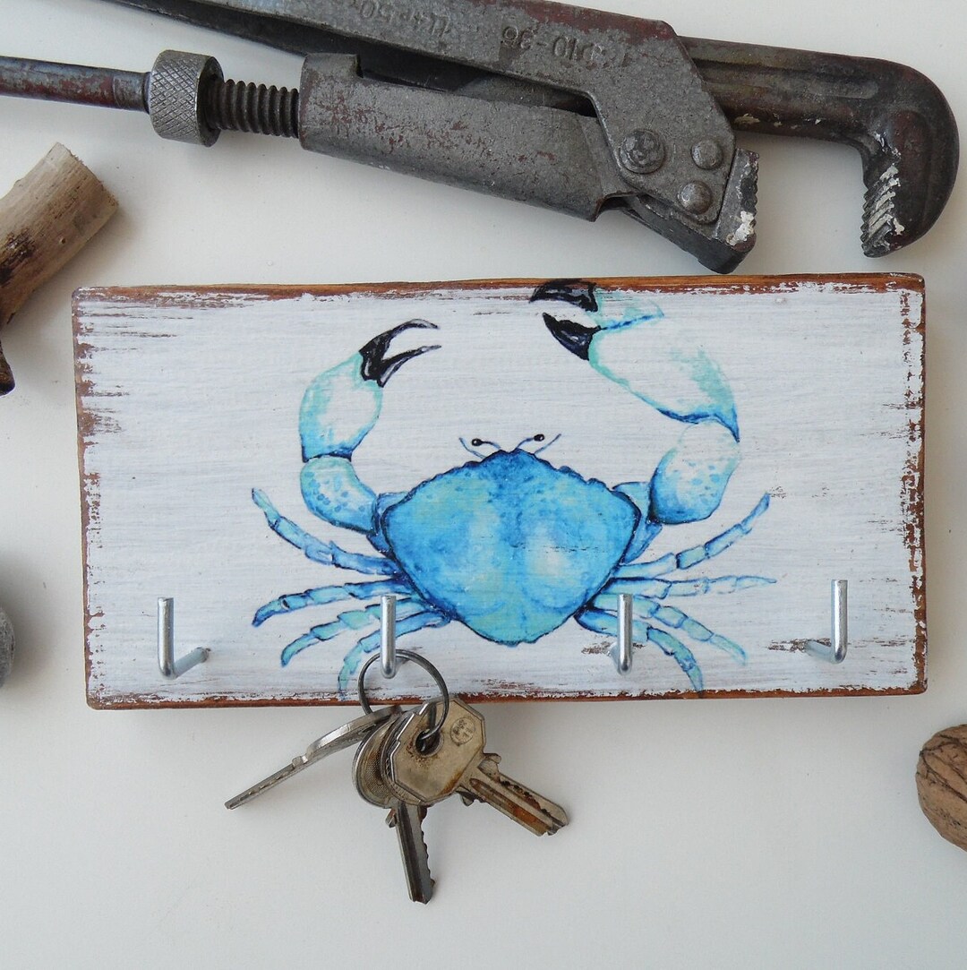 Wooden Crab Key Holder for Wall, Nautical Key Hook - Etsy