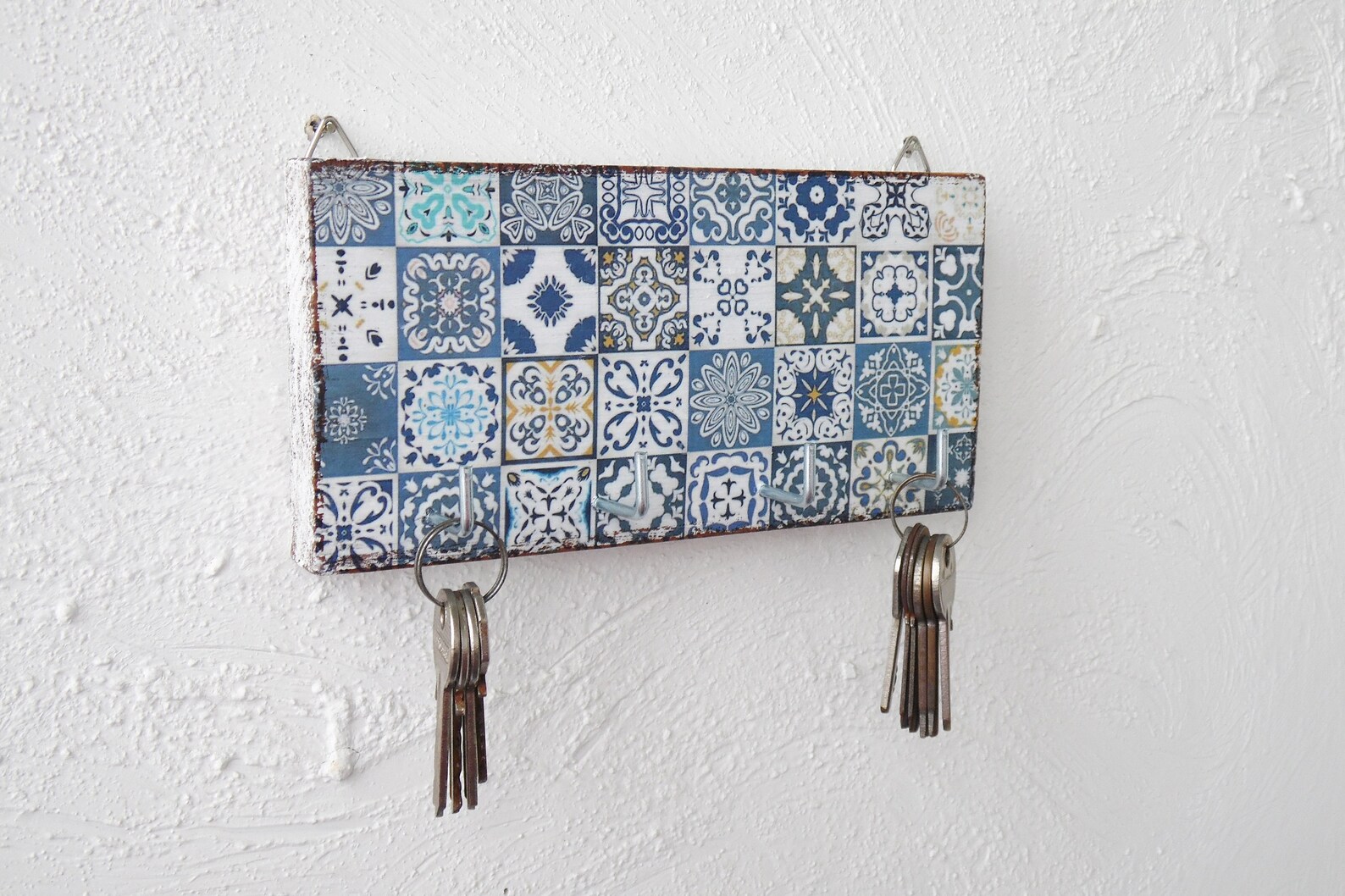 Blue Key Holder for Wall Patchwork Key Holder Patchwork Wood - Etsy
