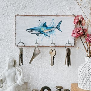 Shark Key Holder for Wall, Nautical Key Rack, Small Key Hook, Blue ...