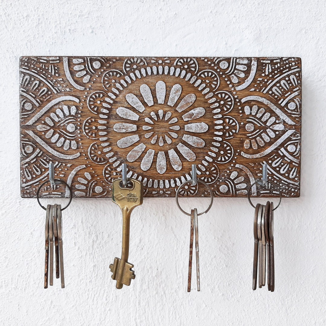 Rustic Key Holder for Wall, Mandala Key Holder, Modern Key Rack - Etsy