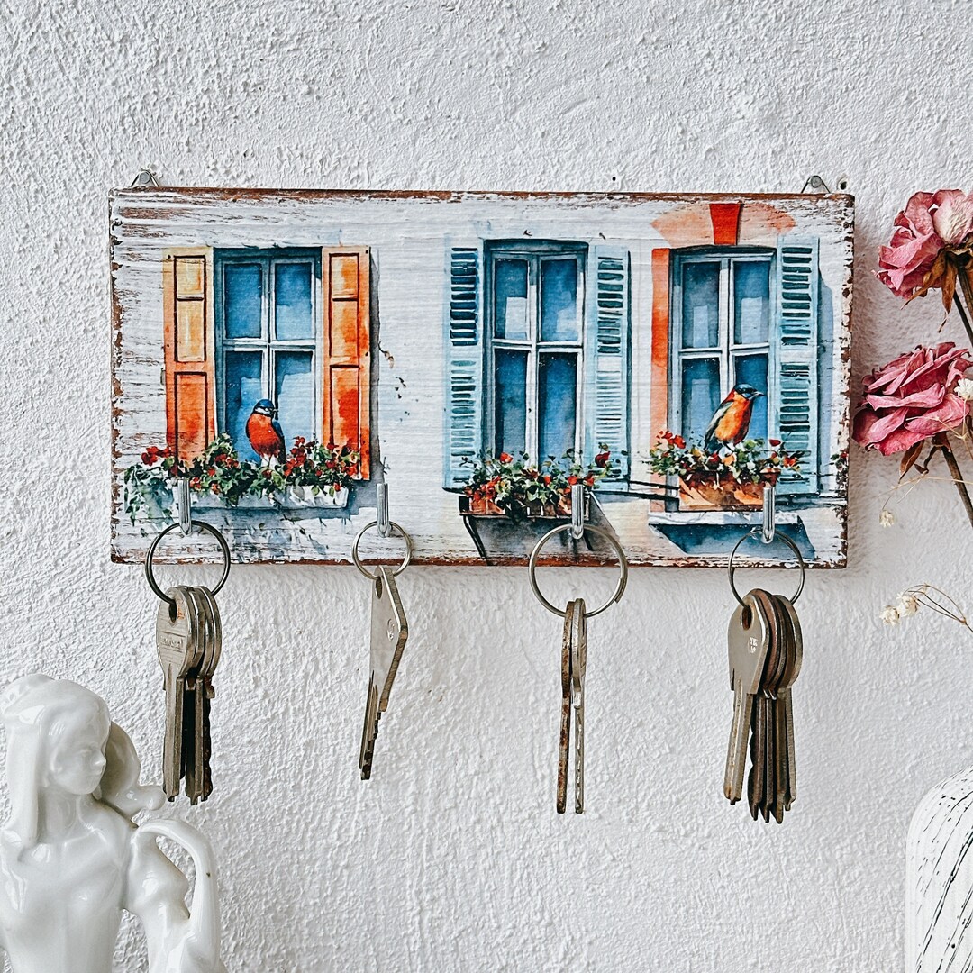 Wooden Key Holder for Wall Small Key Rack Window Scene Key Organizer ...
