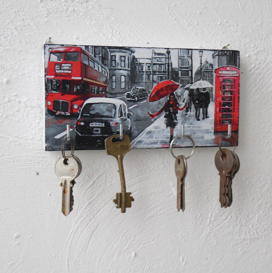 London Key Holder for Wall Black White Red Small Key Holder - Etsy