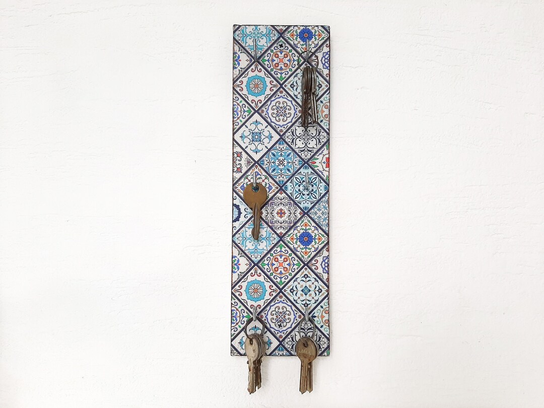 Vertical Key Holder 6 Hooks Key Holder for Wall Patchwork - Etsy