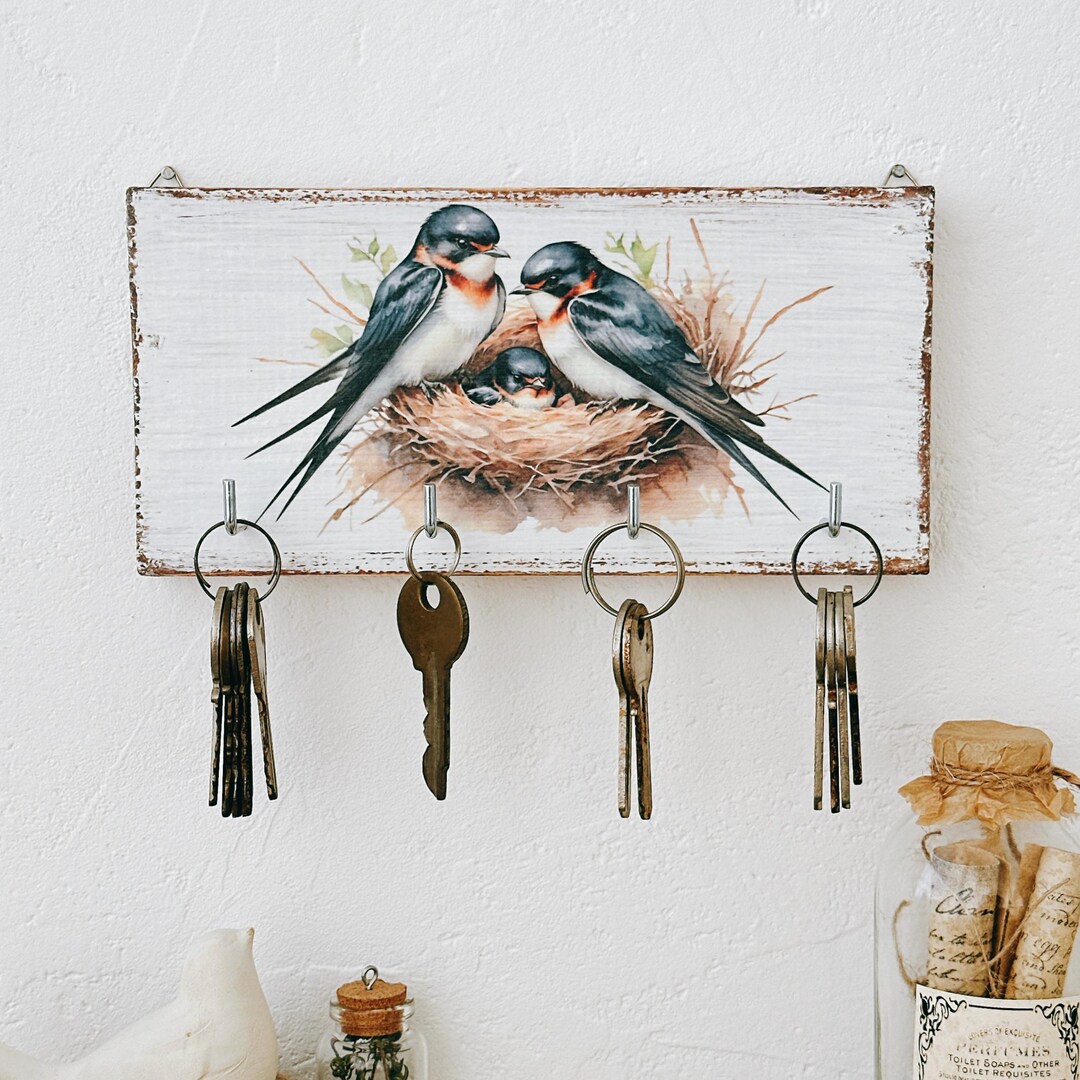 Wall Key Holder With Swallows, Small Key Rack, Farmhouse Entryway Decor ...