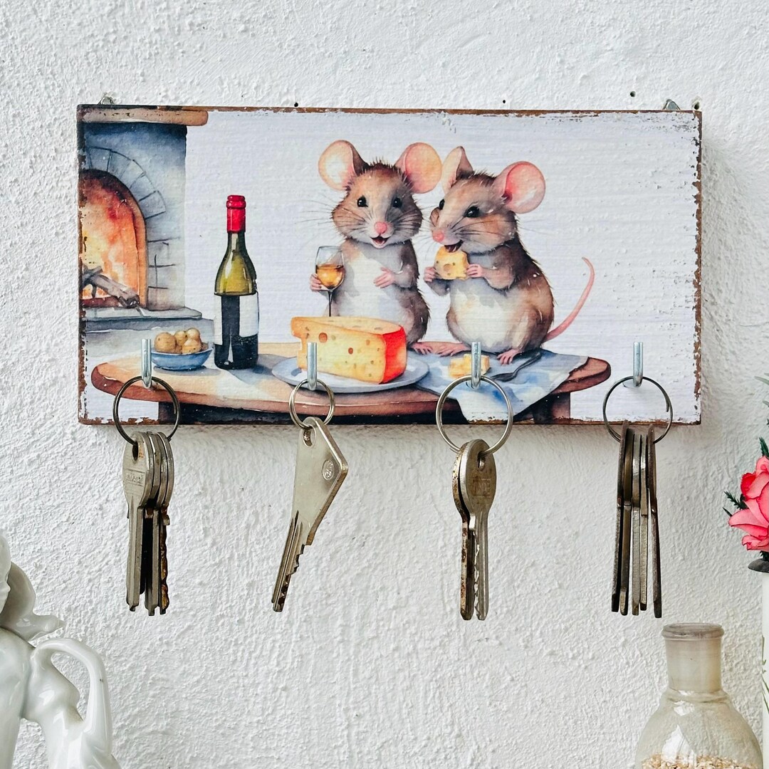 Key Holder With Mice and Cheese, Wall Mounted Key Rack, Rustic Kitchen ...
