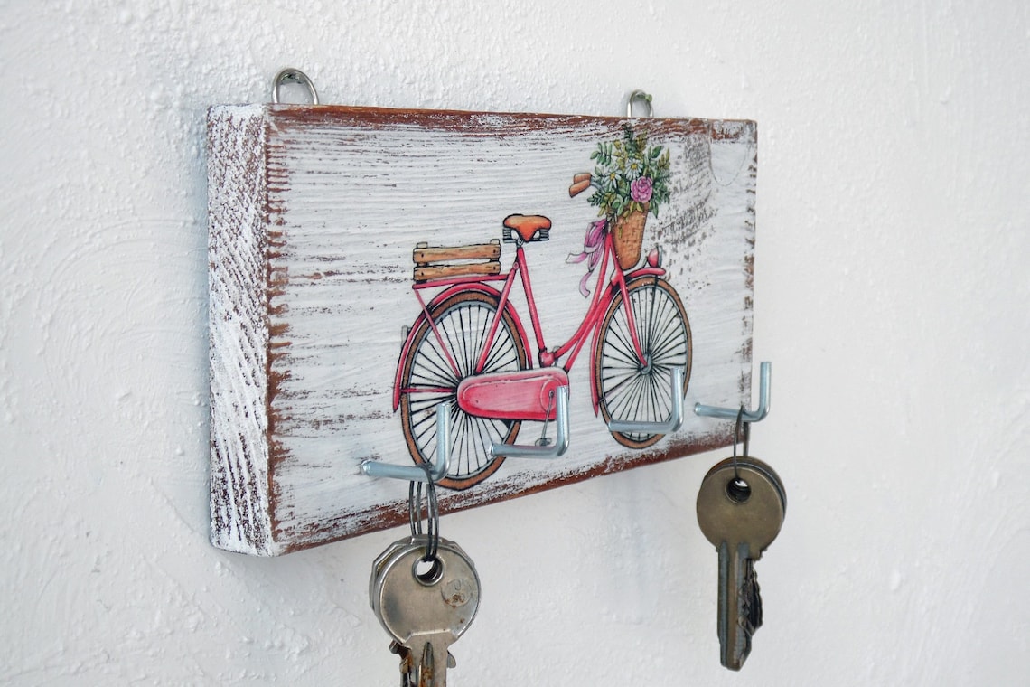 Pink Bicycle / Bike / Key Holder for Wall | Etsy