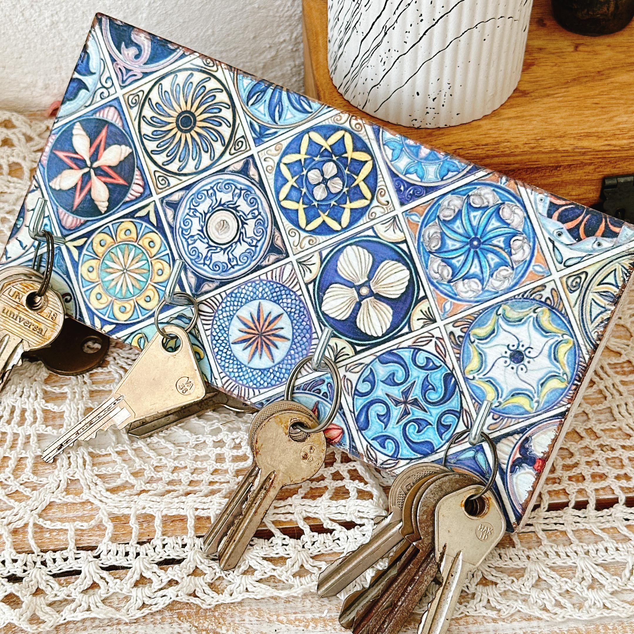 Small Key Holder, Blue Key Holder for Wall, Small Patchwork Key Rack - Etsy