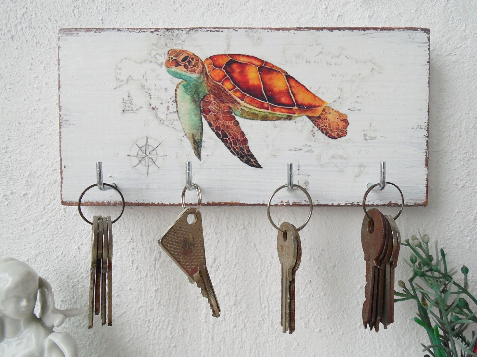 Turtle Key Holder for Wall Beach House Organization Key - Etsy
