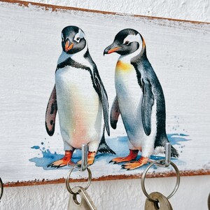 Penguin Key Holder for Wall, Small Key Organizer, Penguin Art, Wood Key ...