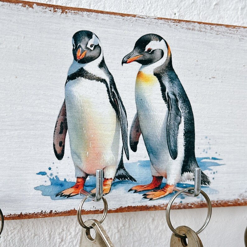 Penguin Art Wooden Key Holder, Shabby Chic Wall Organizer - Etsy