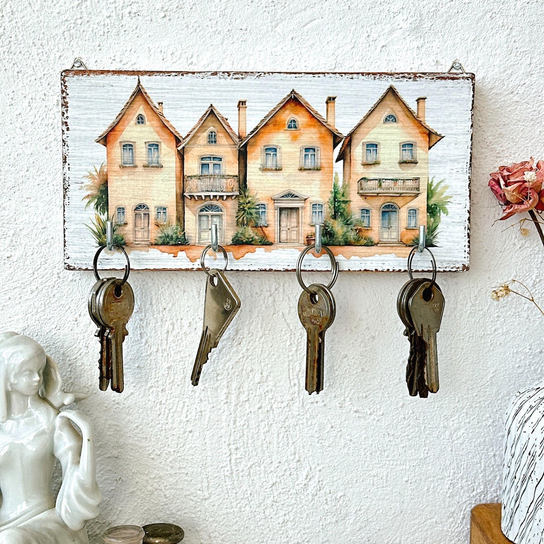 Key Holder With House Design, Rustic Wall Decor, Cozy Key Rack ...