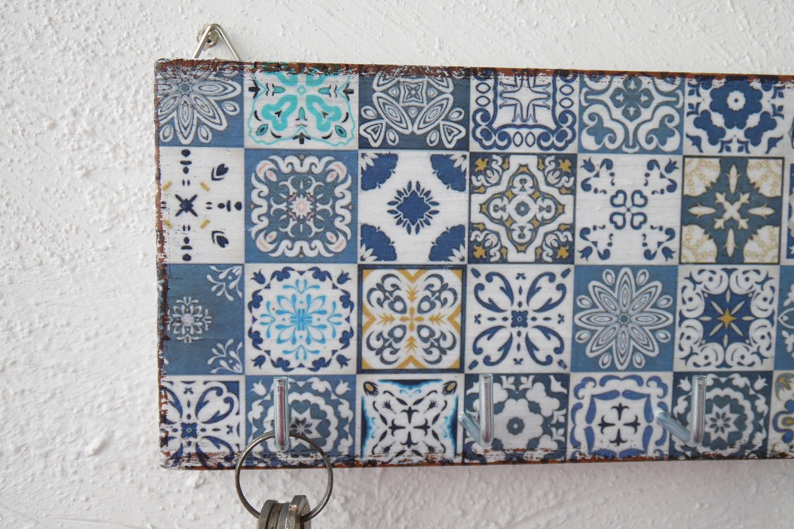 Blue Key Holder for Wall Patchwork Key Holder Patchwork Wood - Etsy