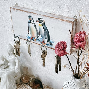 Penguin Key Holder for Wall, Small Key Organizer, Penguin Art, Wood Key ...