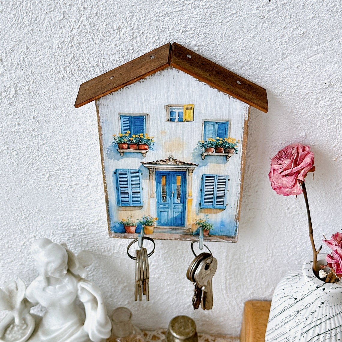 Handmade Rustic Blue Windows Wooden Key Holder, Wall Organizer - Etsy