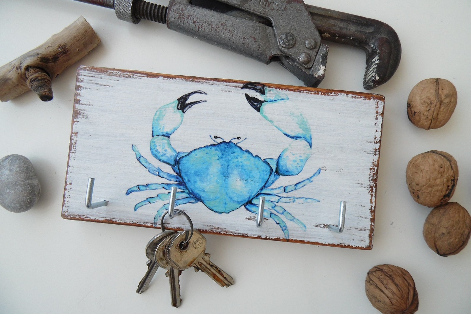 Wooden Crab Key Holder for Wall Nautical Key Hook | Etsy