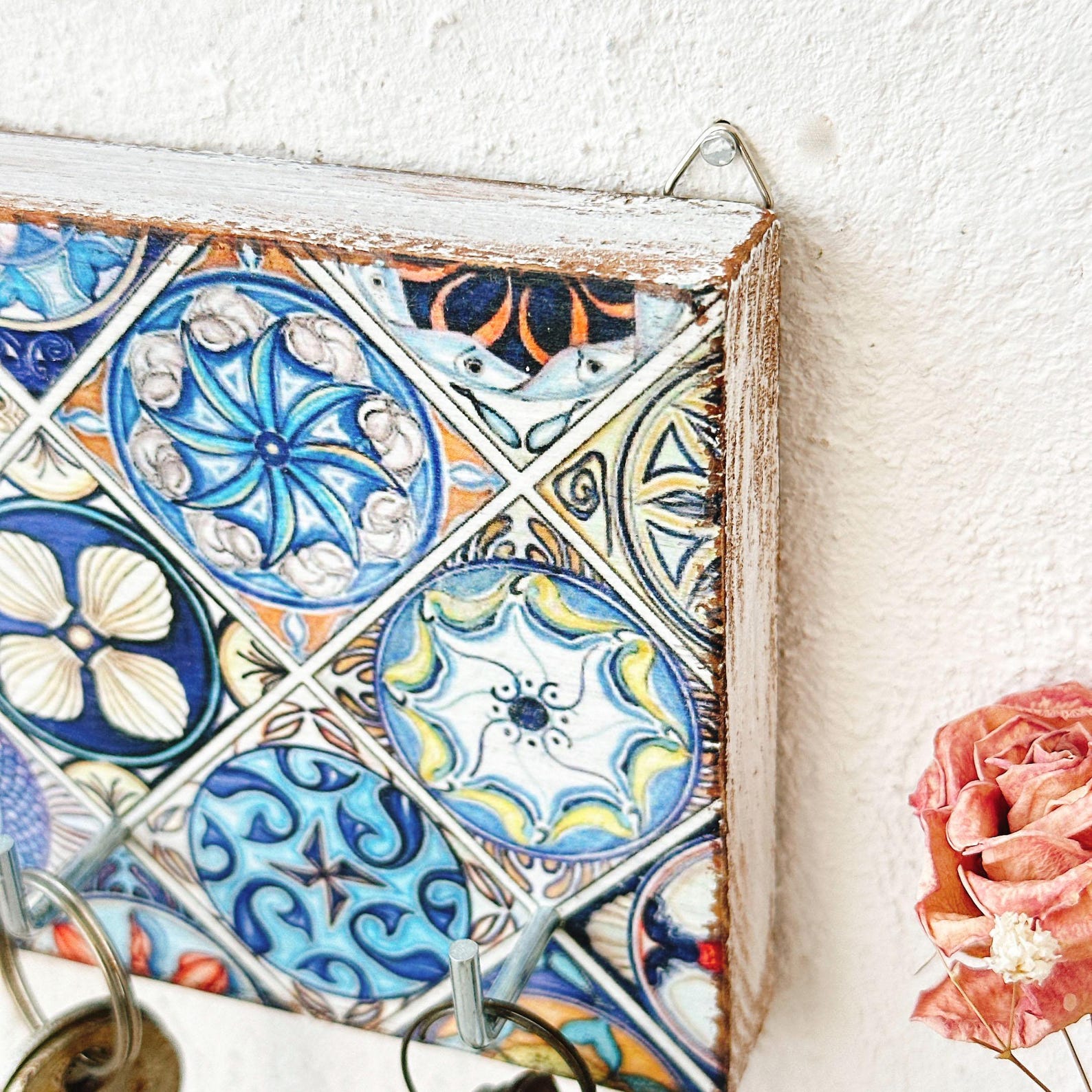 Small Key Holder, Blue Key Holder for Wall, Small Patchwork Key Rack - Etsy
