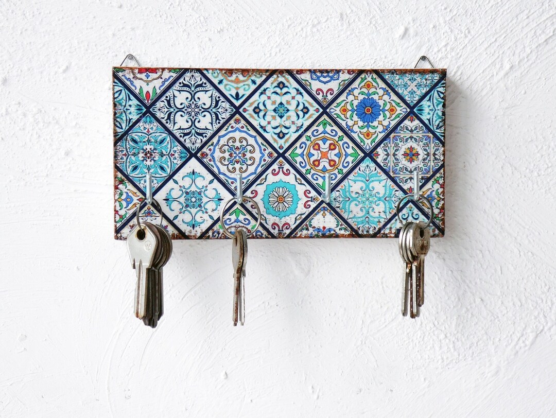 Кey Holder for Wall Key Holder Blue Key Rack Patchwork Wall - Etsy